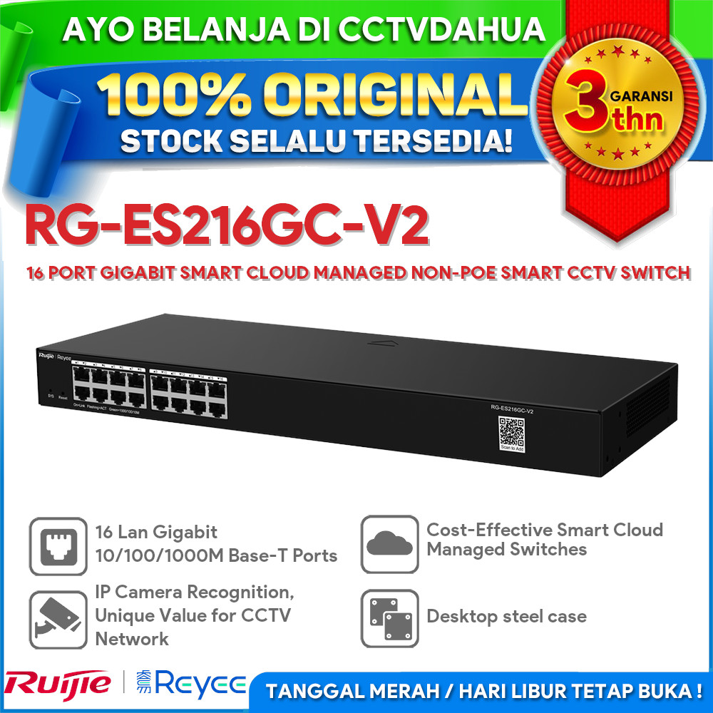 Jual RUIJIE REYEE RG-ES216GC-V2 16 PORT GIGABIT SMART CLOUD MANAGED NON-POE SMART CCTV SWITCH ...