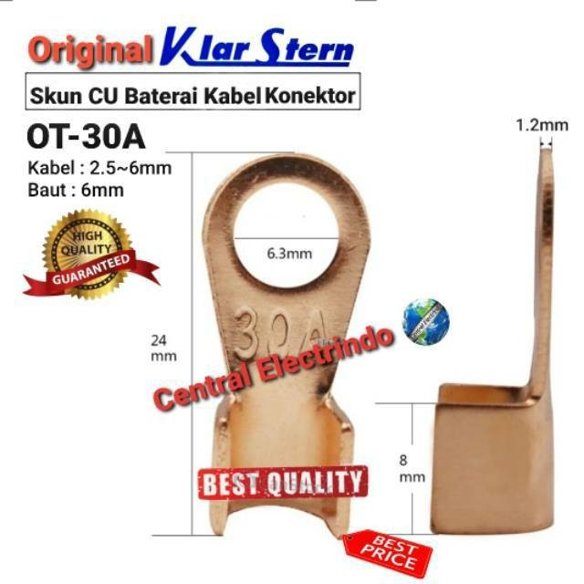 Jual Skun Kabel CU KlarStern OT-30A Kabel 2.5~6mm Baut 6mm Baterai ...
