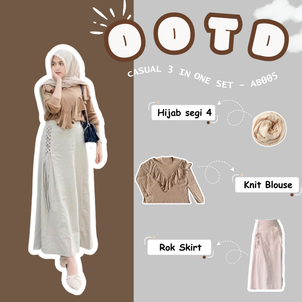 Jual Aruna AB005 - 3in1 ONE SET ROK OUTFIT HIJAB KOREAN STYLE ALA ...