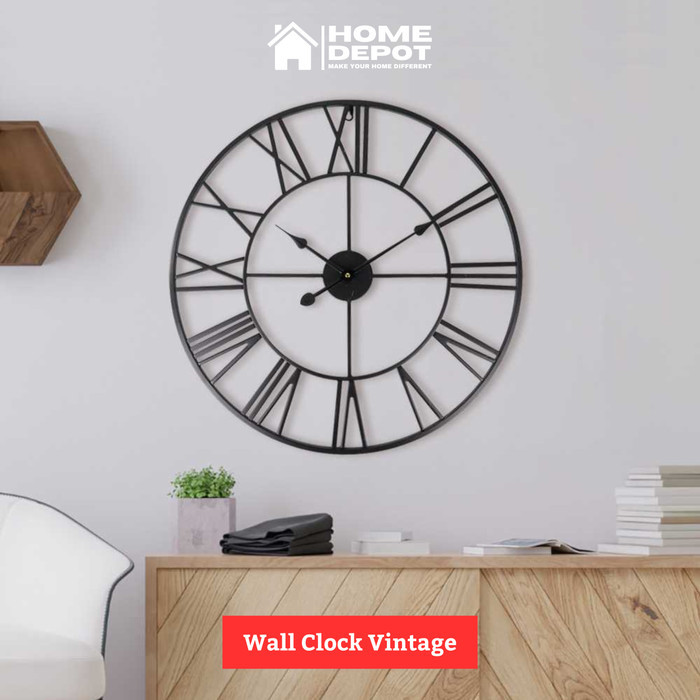 Jual Jam Dinding Besar Bulat Quartz Wall Clock Desain Model Vintage ...