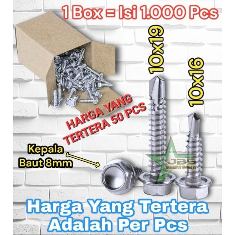 Jual [HARGA 50 PCS] SKRUP/SEKRUP BAJA RINGAN 10x19 - 10x16 - BAUT ROOFING SEKRUP | Shopee Indonesia