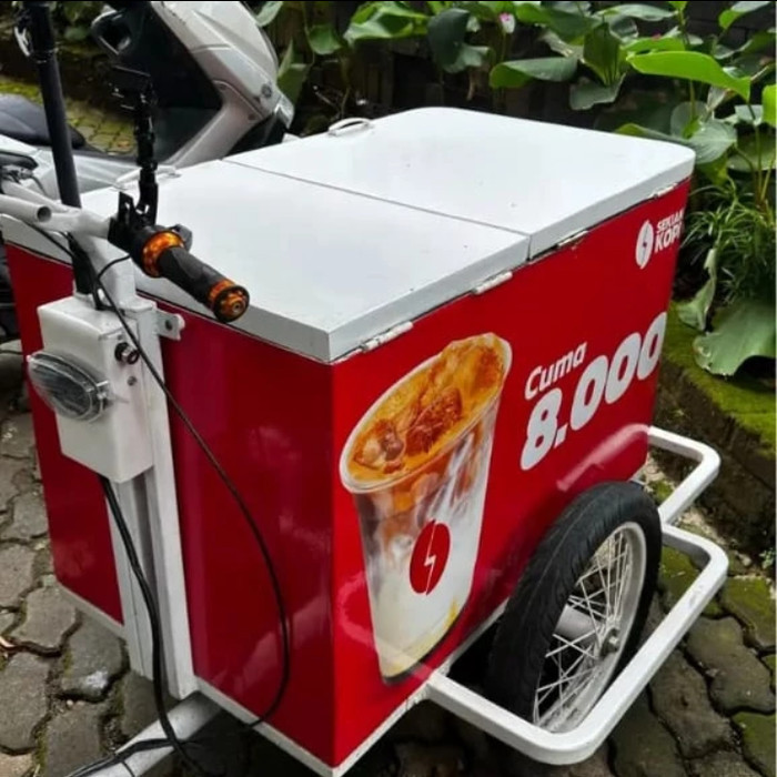 Jual Gerobak Es atau Kopi Tanpa Sepeda 100x60x60 cm warna merah 3 sekat ...
