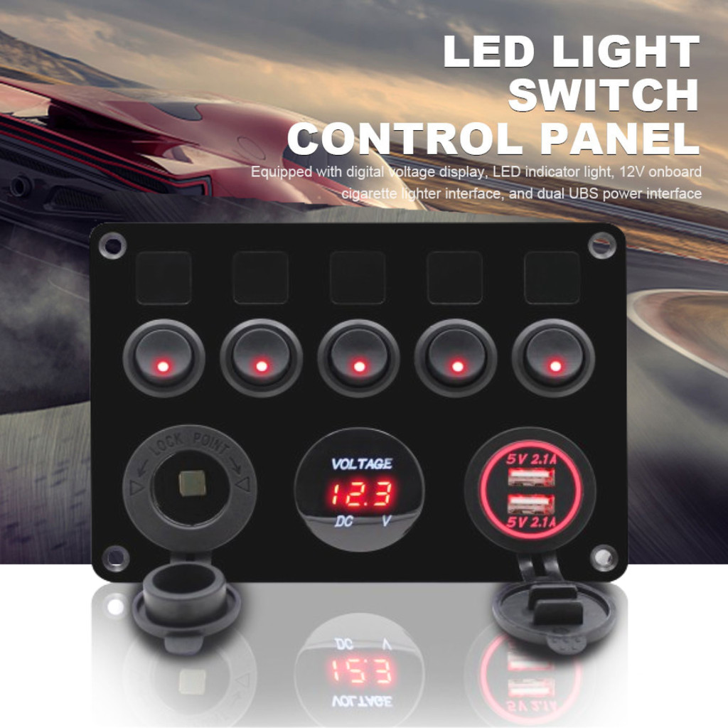 Jual ACCESTING Saklar Panel Mobil RV Yacht 5 Way USB Voltmeter DC 12 ...