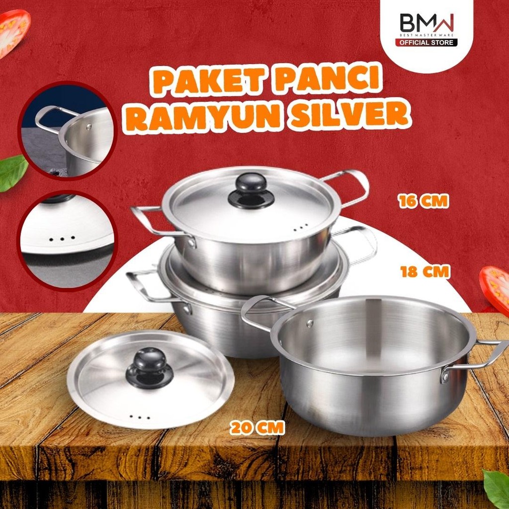 Jual BMW Kitchenware - 3 PCS Panci Ramyun Silver Stainless Steel Ukuran ...