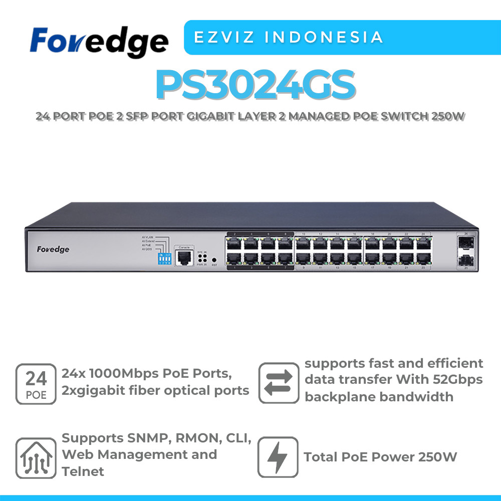 Jual FOREDGE PS3024GS 24 PORT POE 2 SFP PORT GIGABIT LAYER 2 MANAGED POE SWITCH 250W | Shopee ...