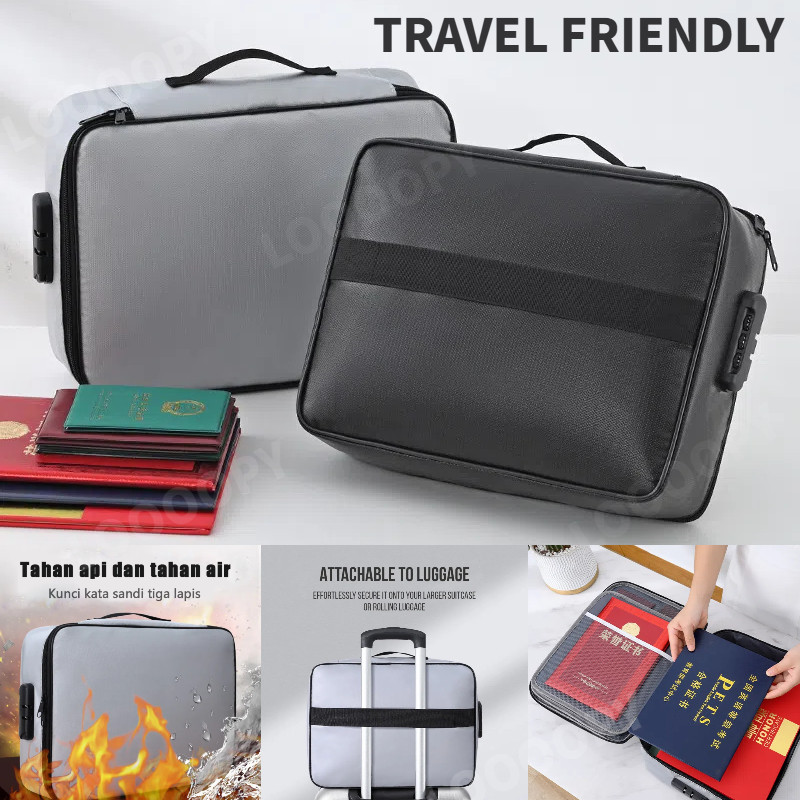 Jual LOOOOPY Tas Penyimpan Dokumen Paspor Dll Tahan Api Air & Api ...