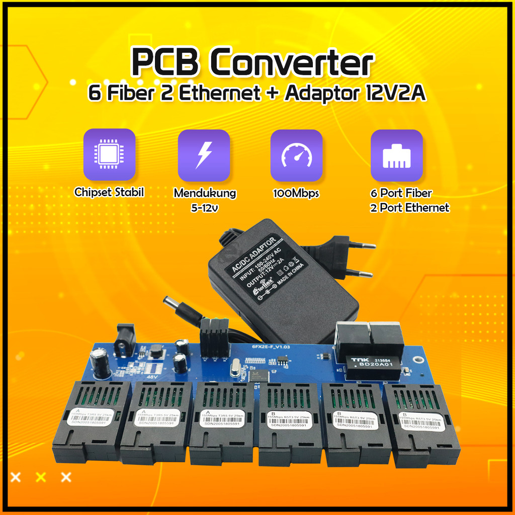 Jual [COD] PCB Dengan Adaptor 12V2A Ethernet 10/100Mbps 6 SC Port 2 RJ45 Port Fiber Converter ...