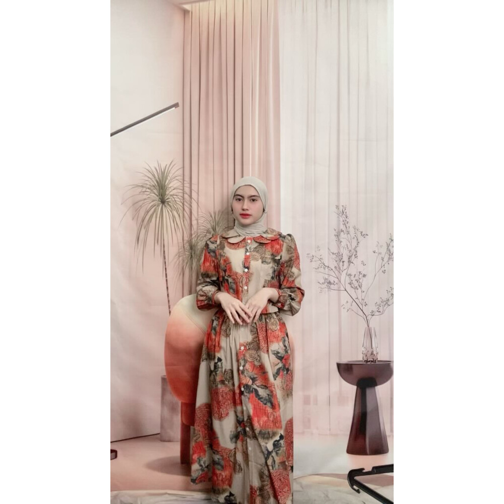 Jual FADFAD | Gaun Muslimah Elegan | Motif Bunga Vintage | Kerah Boneka ...