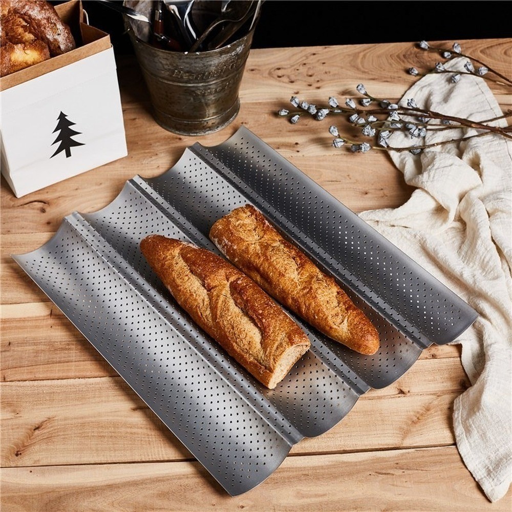 Jual Nonstick Perforated French Bread Baking Pan Carbon Steel Baguette ...
