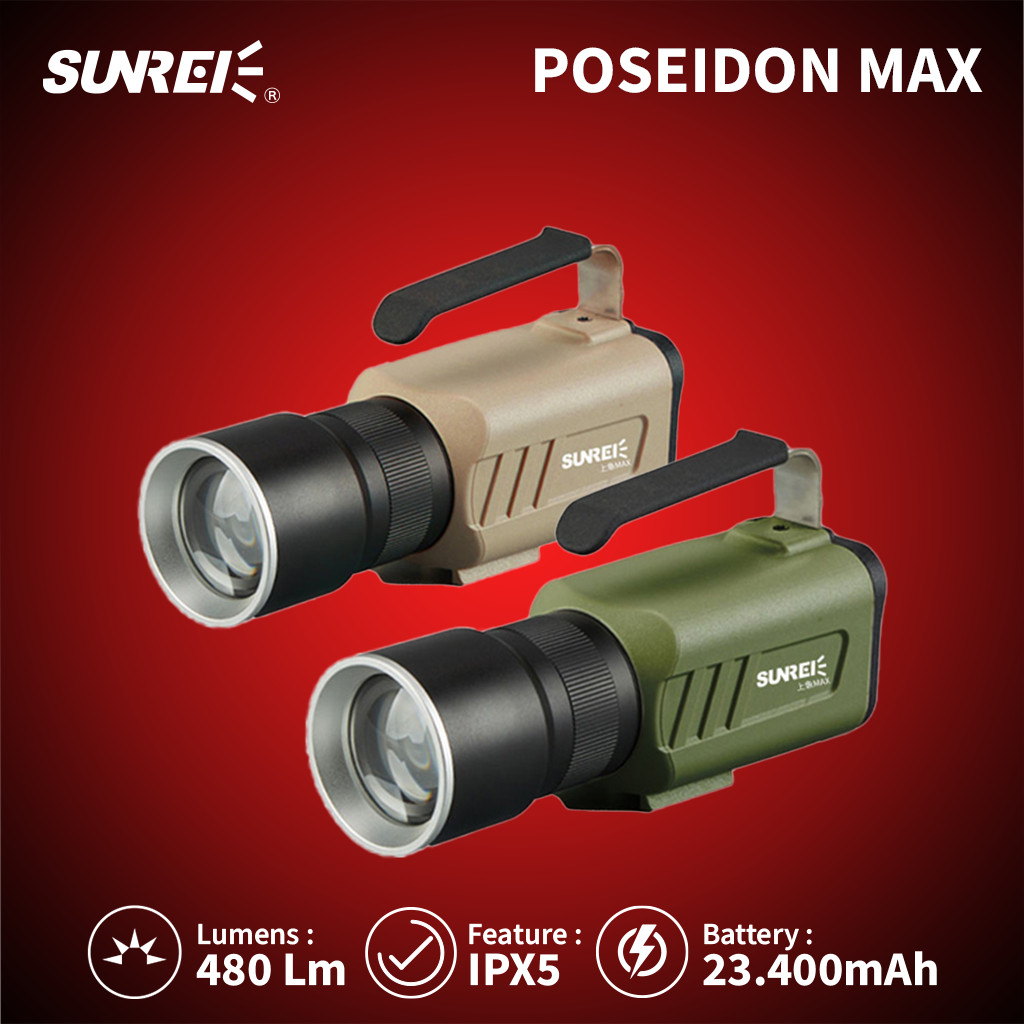 Jual Senter LED Jarak Jauh Sunrei Poseidon Max Flashlight Tembak Sorot ...