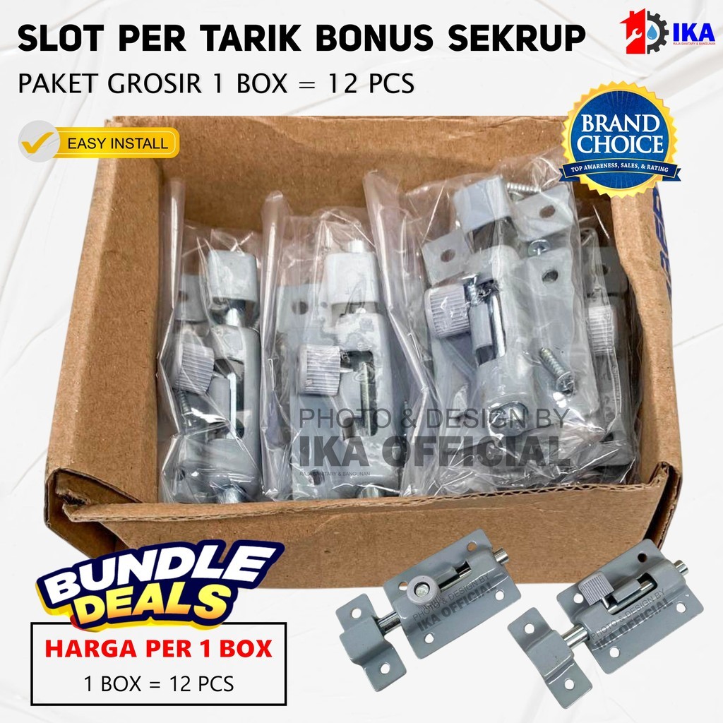 Jual 1 Box = 12 PCS Grendel Tower Bolt Abu 2 Inch Inci Selot Kunci ...