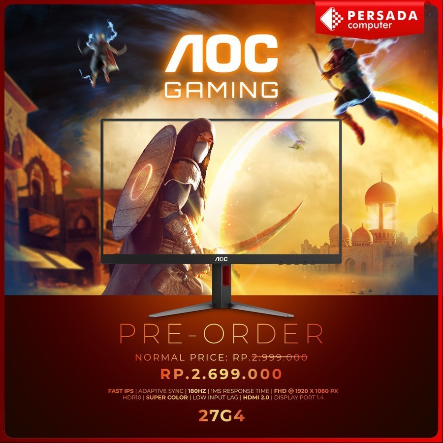 Jual Monitor GAMING AOC 27G4 27" 180HZ 1MS FAST IPS ADAPTIVE-SYNC FHD ...