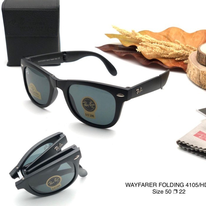 Jual Kacamata Sunglasses Pria Rayban Wayfarer Folding Lipat Fullset ...