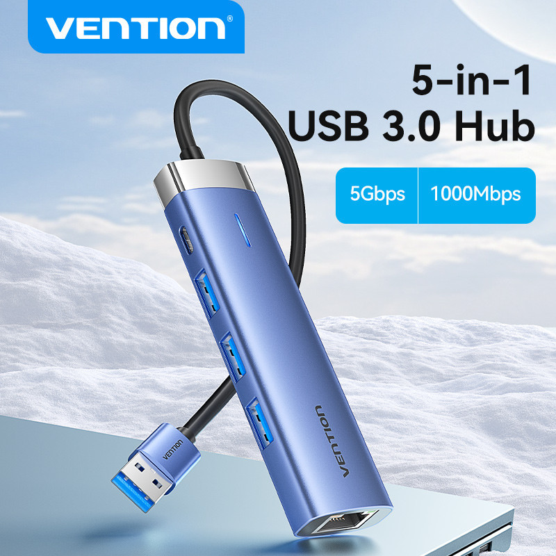 Jual VENTION HUB USB 3.0 Multiport To 5in1 USB 3.0 RJ45 Type-C PD Blue ...