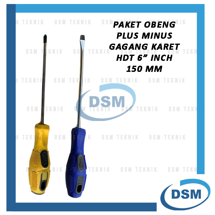 Jual PAKET 2 SET HDT OBENG 6" INCH (+) (-) PLUS MINUS GAGANG KARET 150 ...