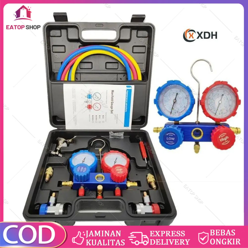 Jual Meteran fluorida 536G (dengan tiga selang)/BRASS DOUBLE MANIFOLD MULTI ONE COOL PENGISIAN ...