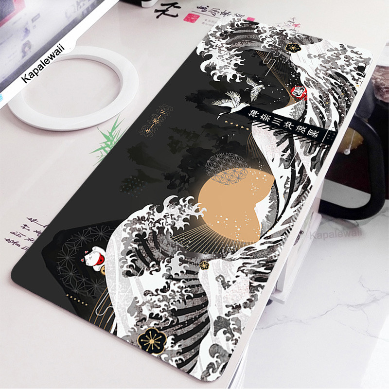 Jual Black and White Wave Art Mouse Pad XXL 900x400mm Large Computer ...