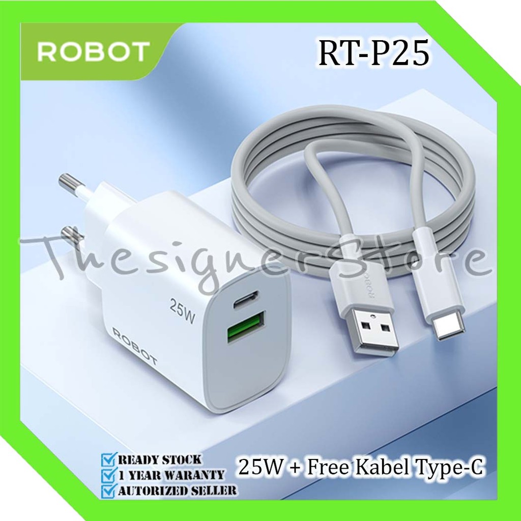 Jual Robot RT-P25 Charger Fast Charging USB-C 25W Max PPS PD QC 3.0 USB ...