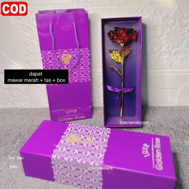 Jual Gift bunga mawar merah anti layu - gift box rose - mawar gold foil ...