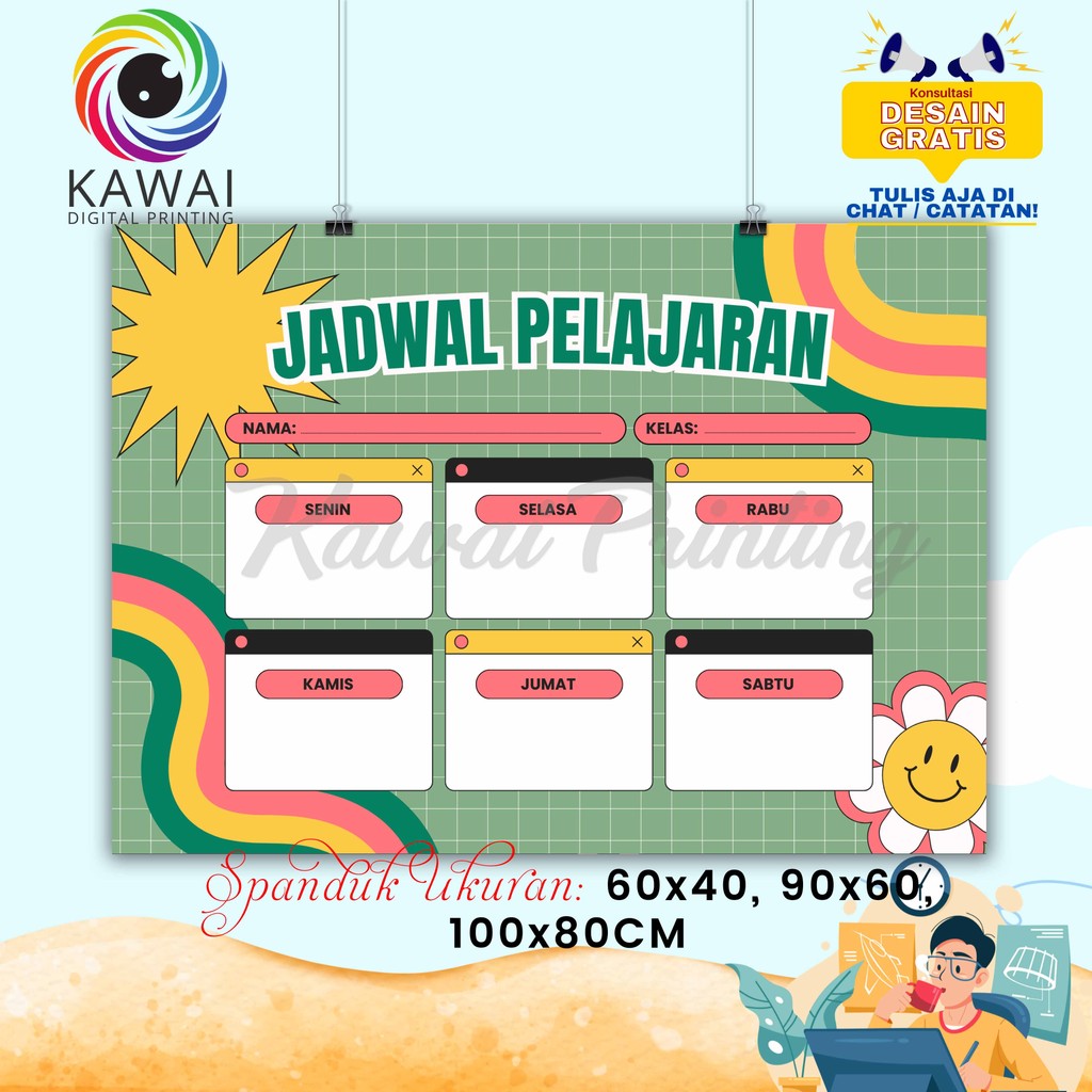 Jual SPANDUK / BANNER Jadwal Pelajaran Hijau Aesthetic Free Desain ...