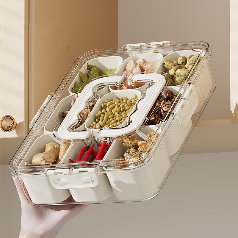 Jual Snackle Box Container with Lid Handle Divided Clear Snack Box ...