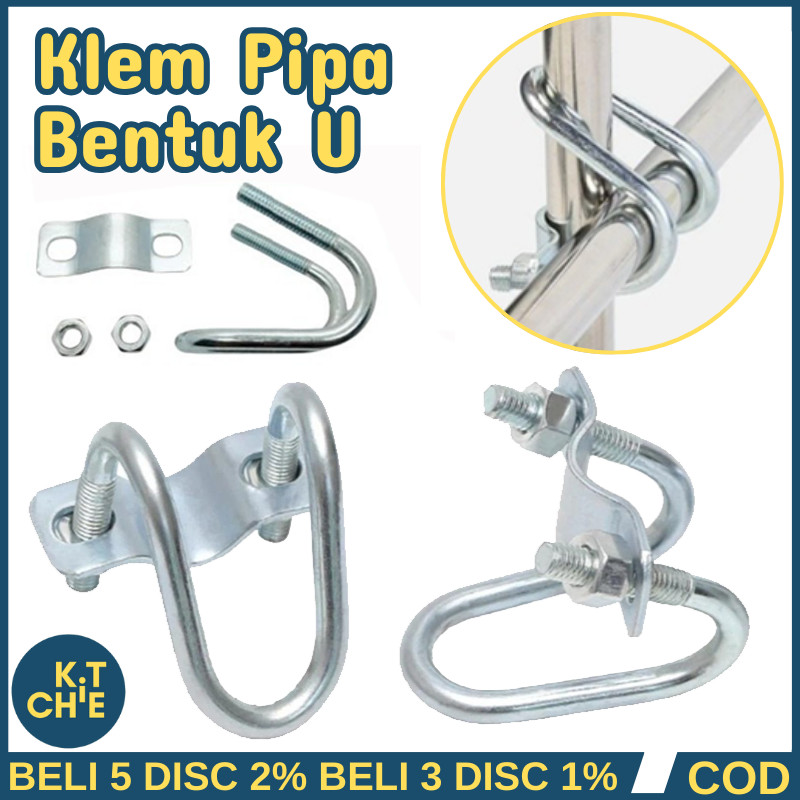 Jual KC Klem Pipa Plat Besi Seng Silang Berbentuk U Ganda M8 Double U ...