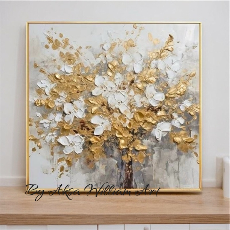 Jual lukisan bunga modern art painting gold | Shopee Indonesia