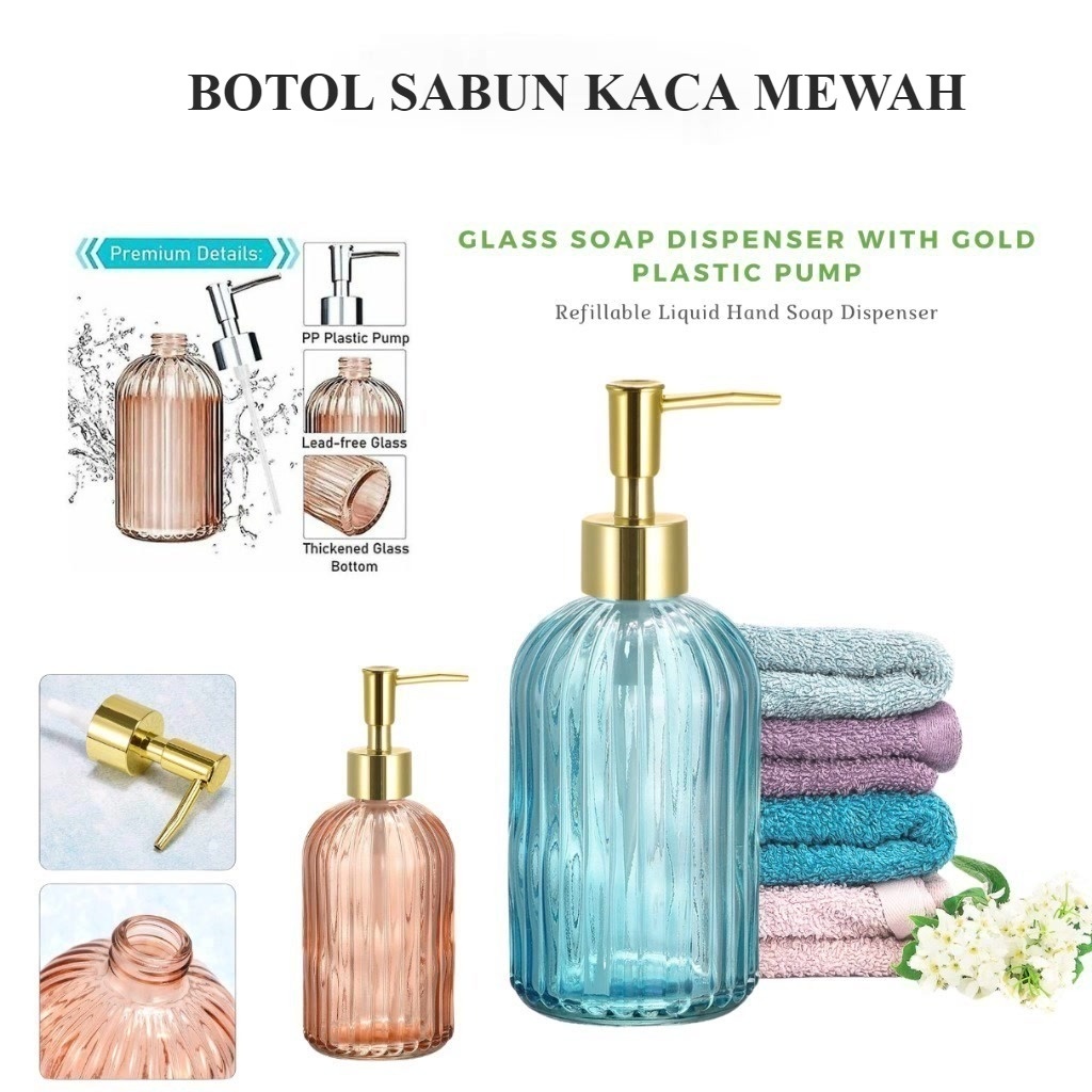 Jual Botol Sabun Kaca Mewah Aestetik Dispenser Sabun Shampo Kamar Mandi ...