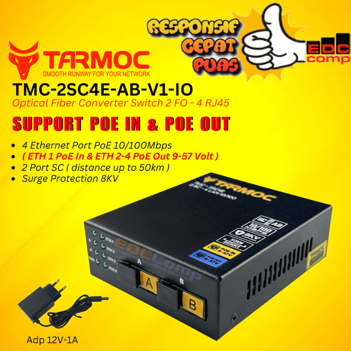 Jual Tarmoc TMC-2SC4E-AB-V1-IO | Media Converter Switch 2FO 4LAN / 2 FO 4 LAN 10/100Mbps POE IN ...