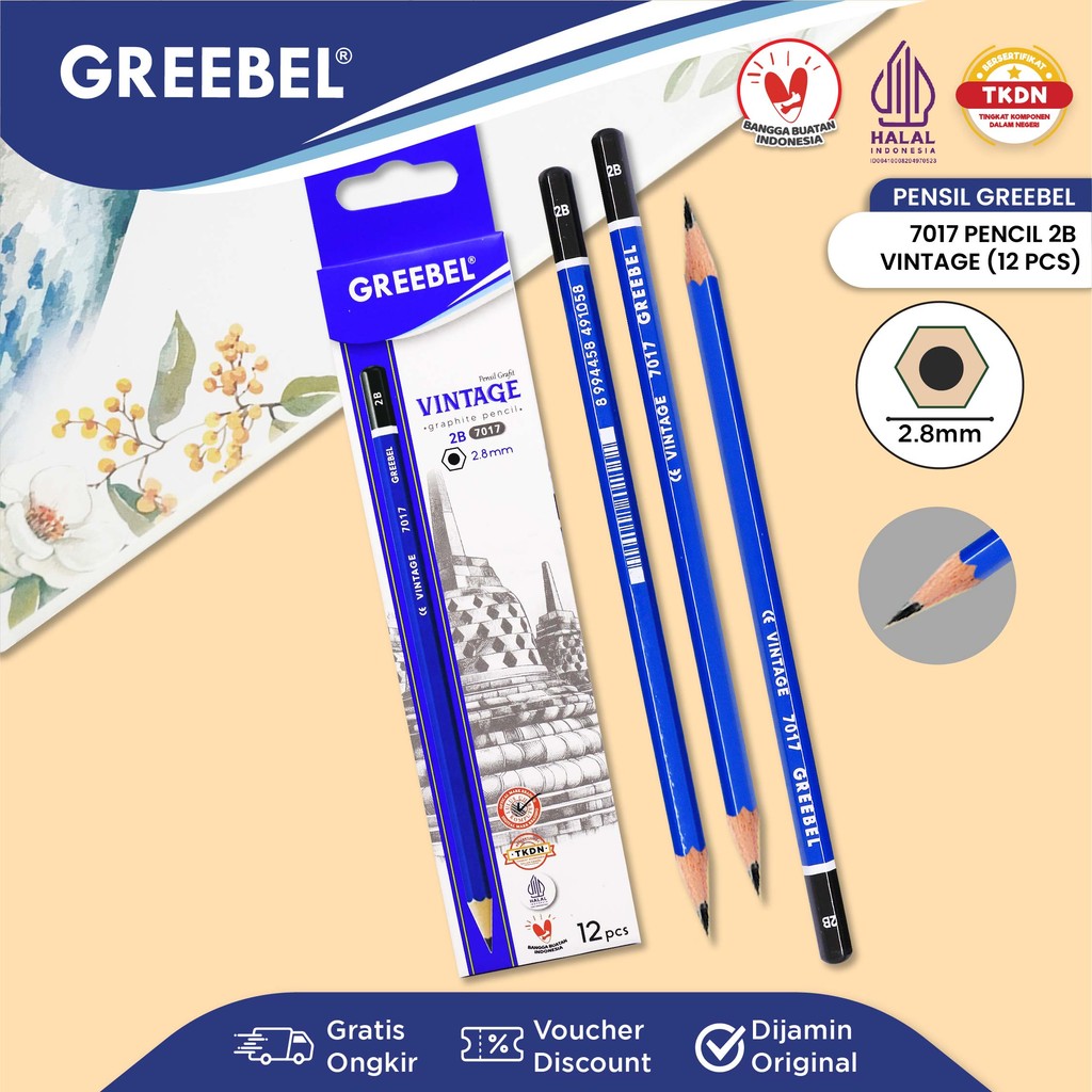 Jual GREEBEL Pensil Pencil 2B 7017 Vintage (12PCS/SET) / Graphite ...
