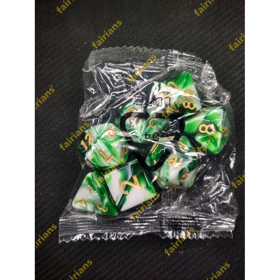 Jual Dadu/Dice DND Polyhedral set isi 7 (White and Clear Green ...