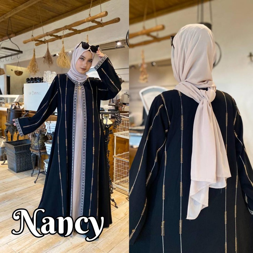 Jual Abaya Mesir Mewah Elegan Inner Outer One Set Gamis Jetblack Muslim ...