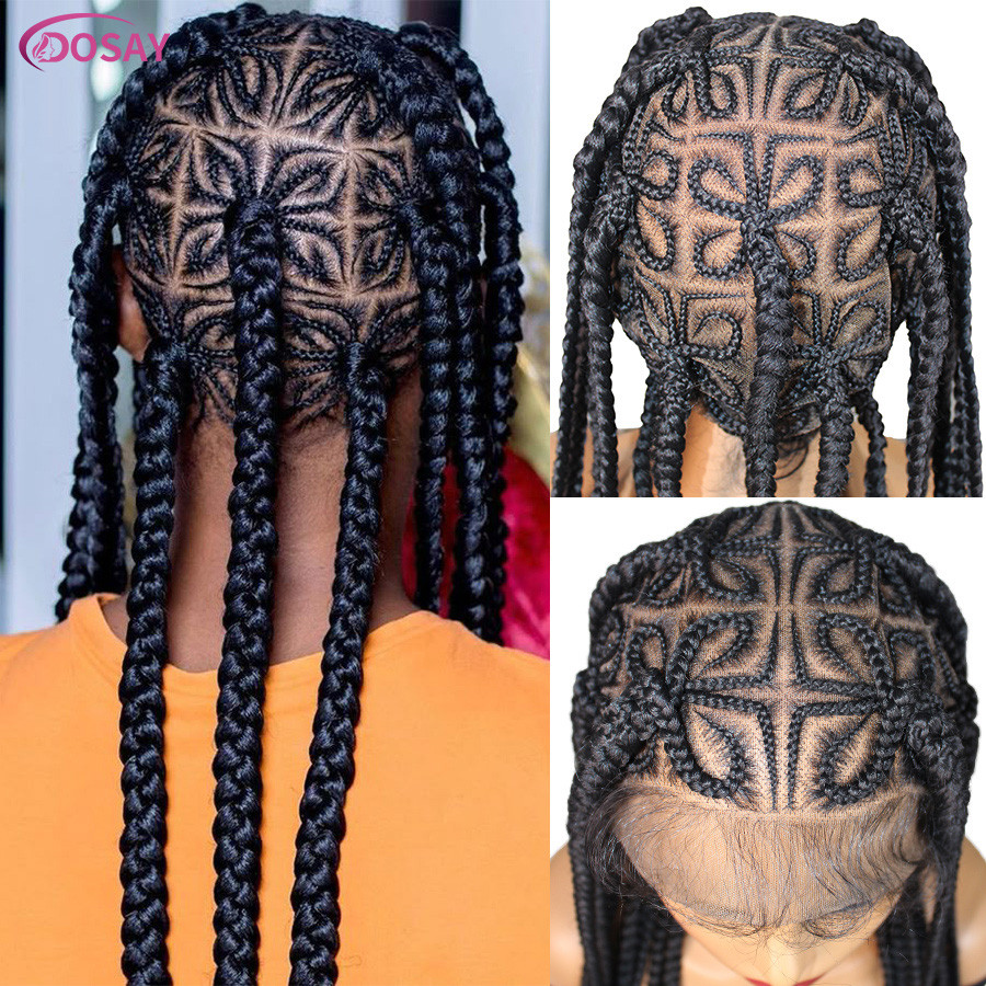 Jual Synthetic Handtied 360 Full Lace Wig Flower Style Cornrow Braided ...