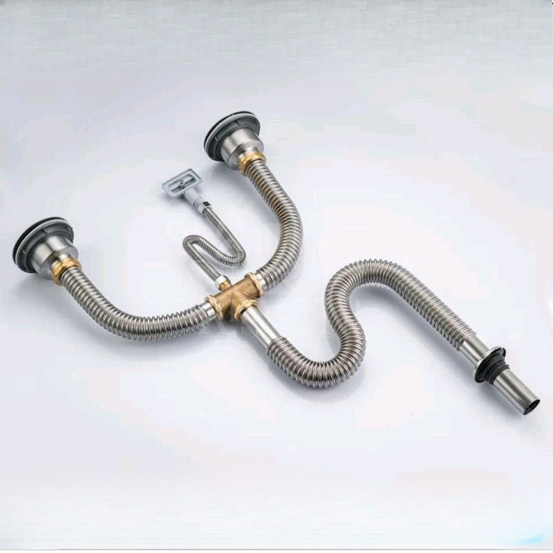 Jual selang cuci piring stainless cabang 2 + over flo + 2set afur ...