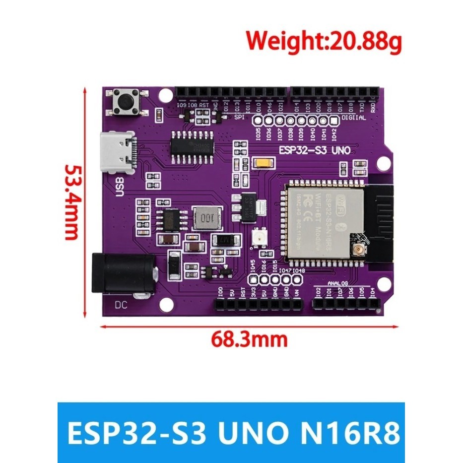 Jual DS99 Modul ESP32-S3 UNO WROOM-1 N8R2/N16R8 WIFI Bluetooh BLE Board Type-C - N16R8 | Shopee ...