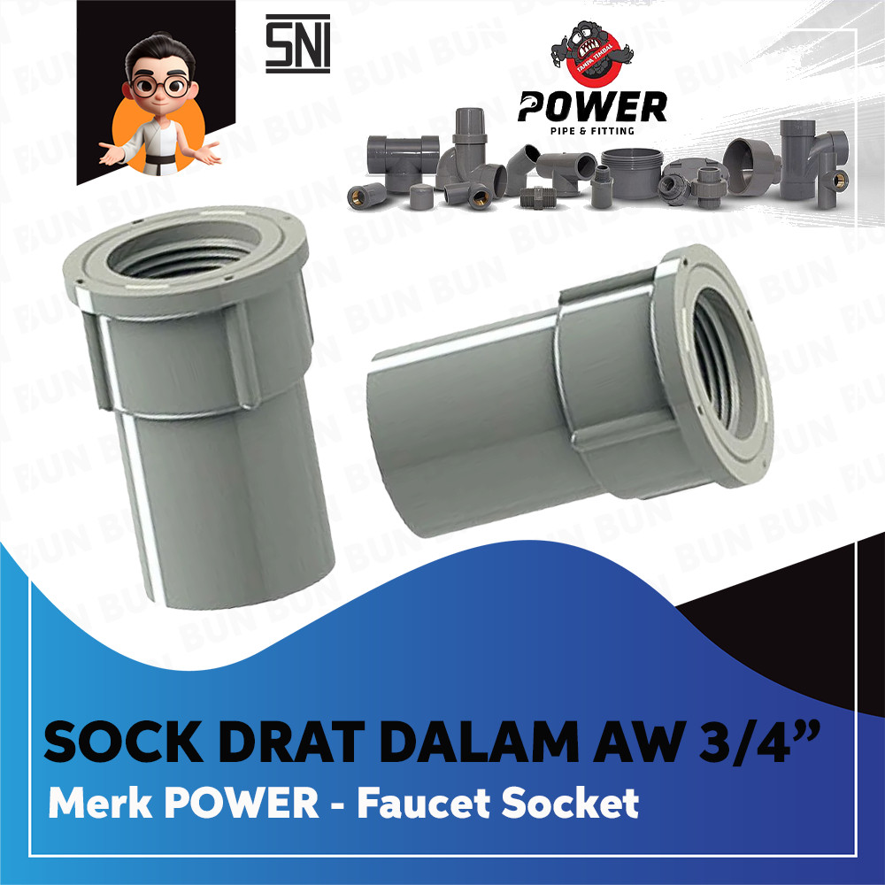 Jual SDD AW 3/4 FITTING PVC POWER | SOCKET / SOK DRAT DALAM | FAUCET ...