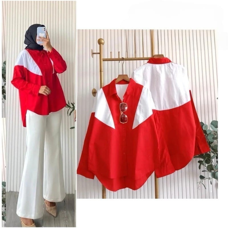 Jual Umy - Oval Kemeja Wanita Muslim Atasan Merah Putih l Kemerdekaan ...