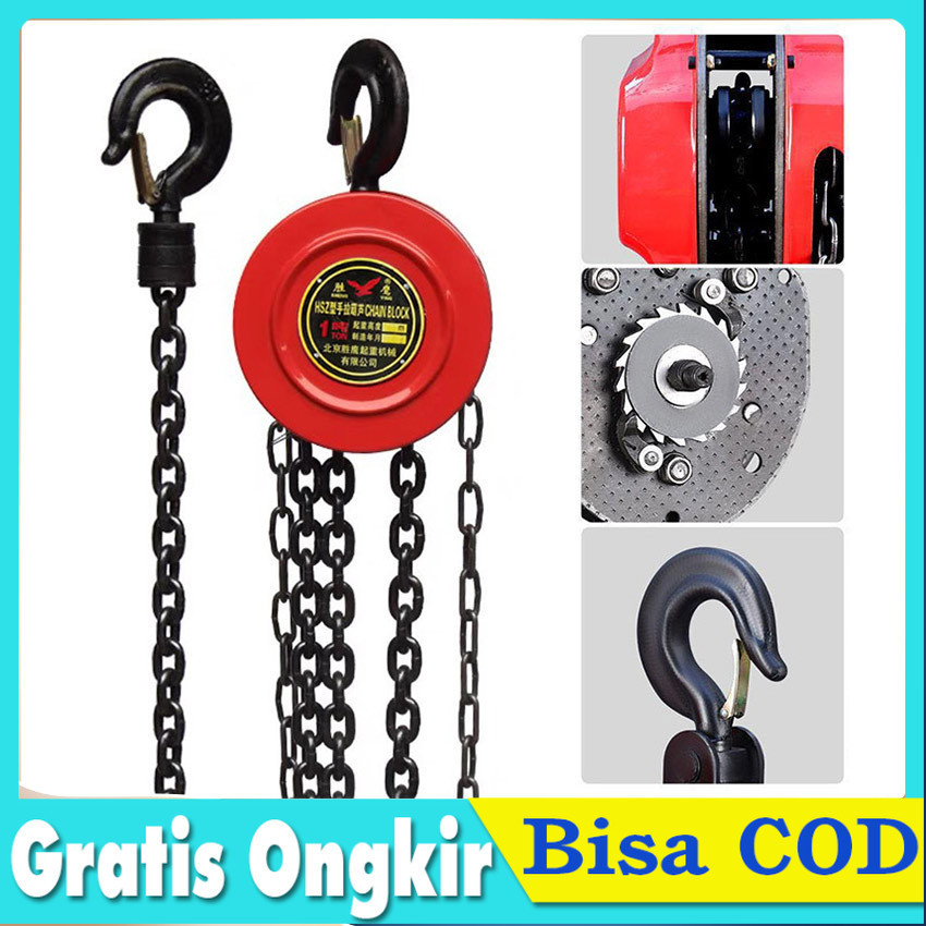 Jual Chain Block 1 ton x 3 meter Kerekan Takel Manual Katrol Alat Angkat Barang Chain Hoist ...