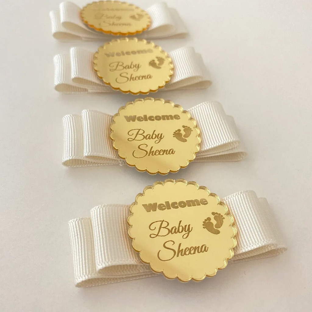 Jual 25/50/100 Pcs Personalized Gold Mirror Wavy Round Labels Custom ...