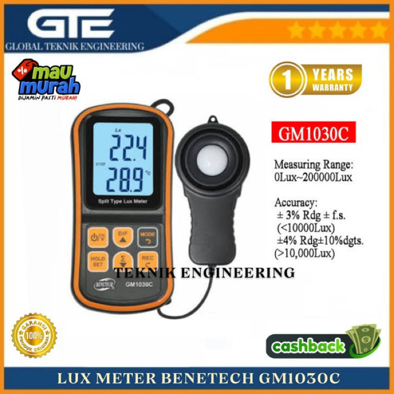 Jual Lux Meter Benetech GM1030C Data Logger Light Luxmeter Photo Tester ...