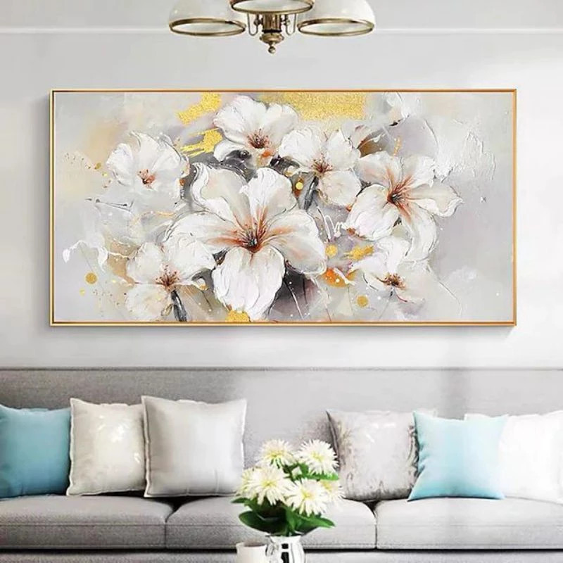Jual Lukisan Bunga Mawar Putih Teksture Tebal Modern art Estetik ...