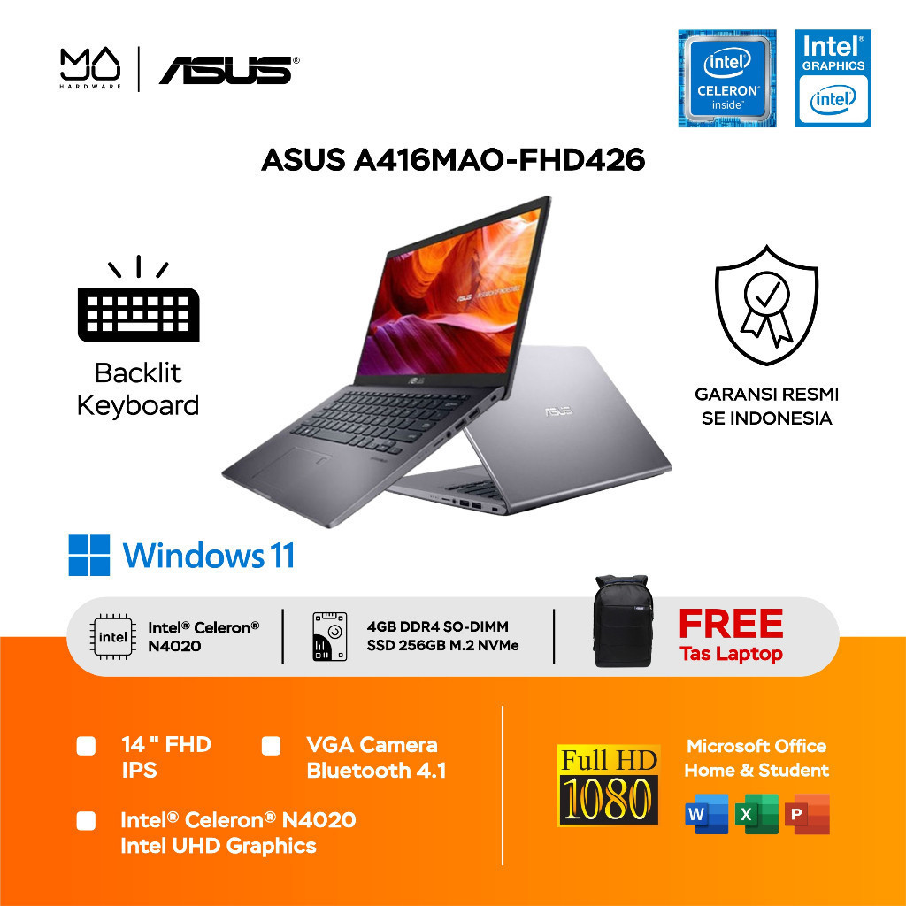 Jual Laptop Asus A416MAO-FHD426/N4020/4/256 Grey - Garansi Resmi ...