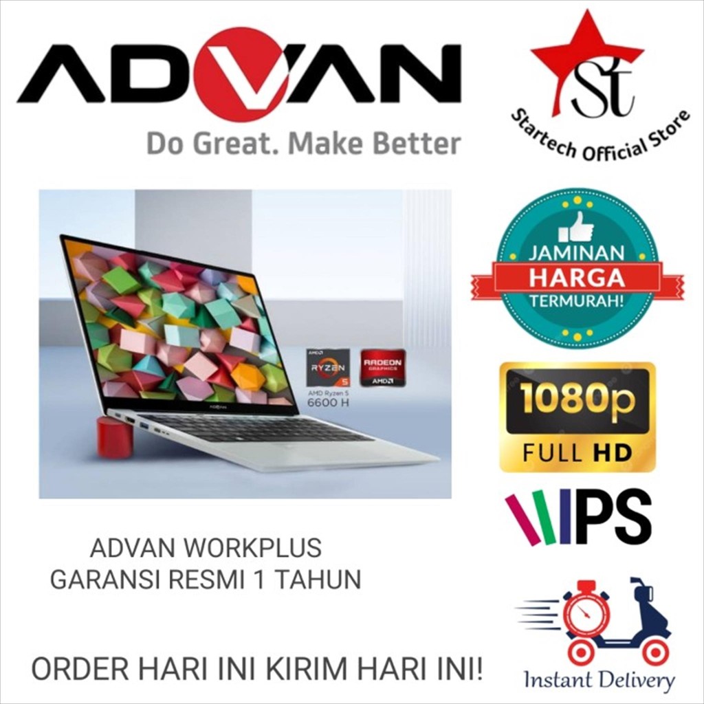 Jual Laptop Advan Workplus Ryzen 5 6600h 16GB ssd 512 gb FHD IPS ...