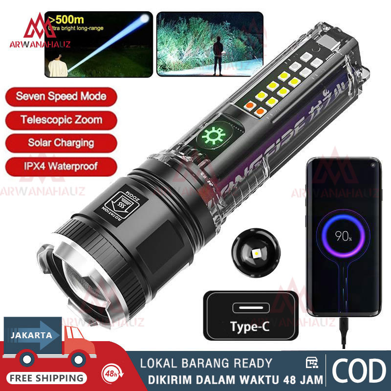 Jual SENTER LED X36 LASER SUPER TERANG 7 MODE SOLAR CELL BISA POWERBANK MULTIFUNGSI X36 Senter ...
