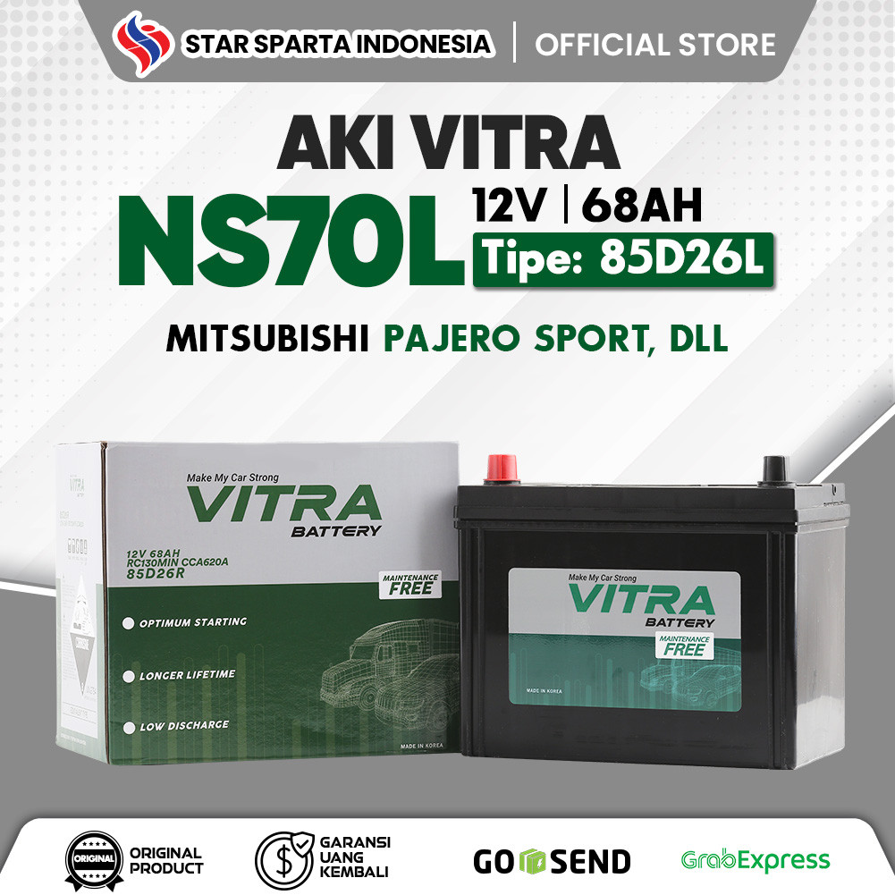 Jual Vitra - Aki NS70L 12V 68Ah untuk Mitsubishi Pajero Sport | Shopee ...