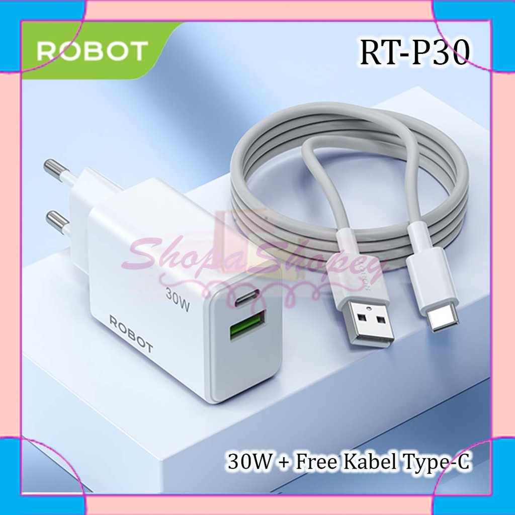 Jual Robot RT-P30 Charger 30W Fast Charging USB-C 30W Max PD QC3.0 Dual ...