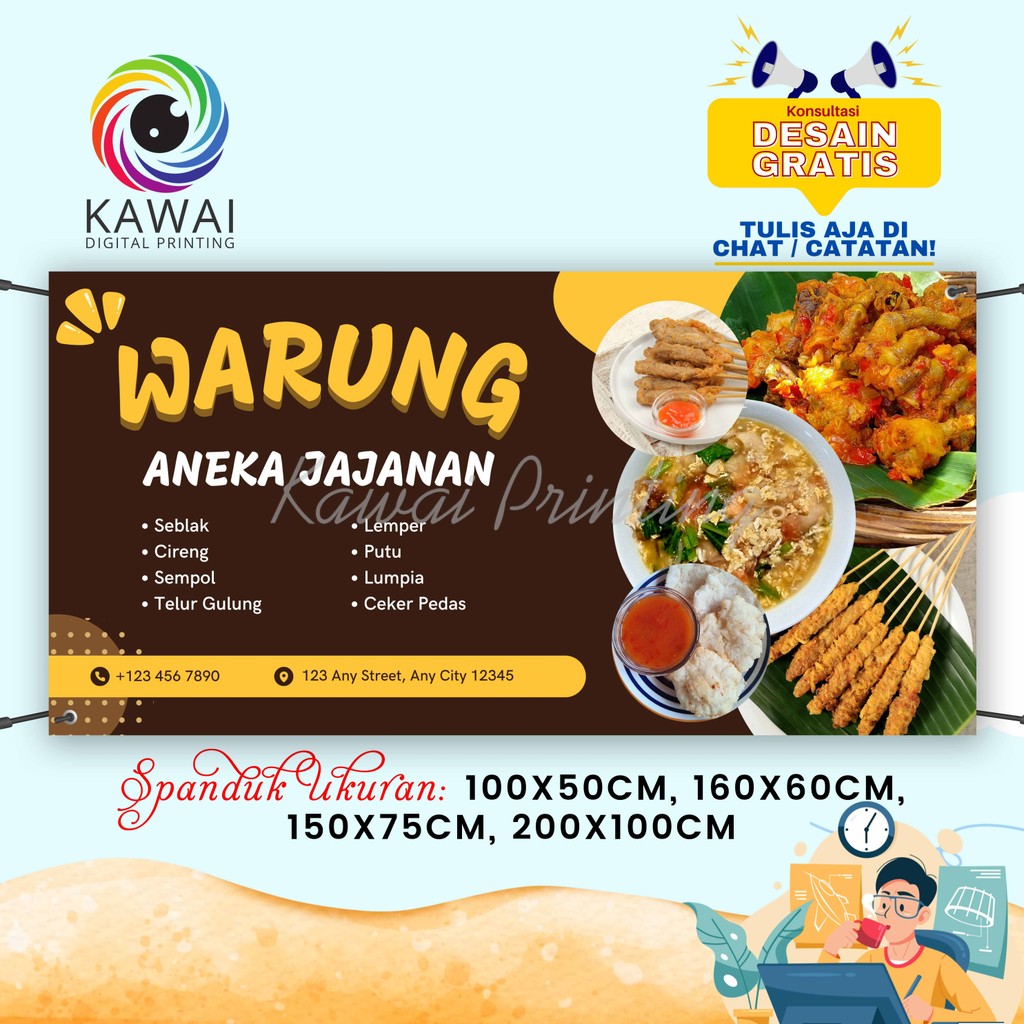 Jual SPANDUK / BANNER Warung Aneka Jajanan Coklat Kuning Free Desain ...