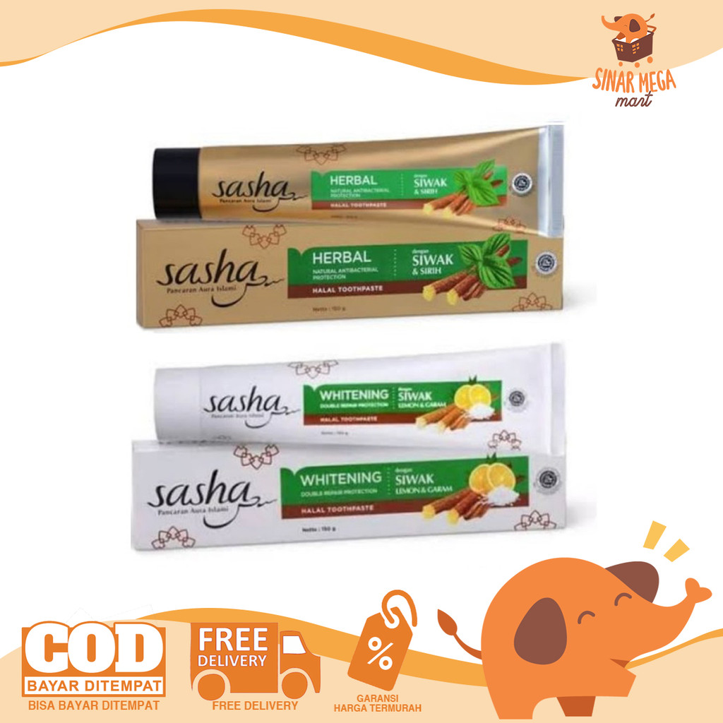 Jual SASHA Pasta Gigi Halal 65gr Antibacterial | Whitening / Toothpaste ...