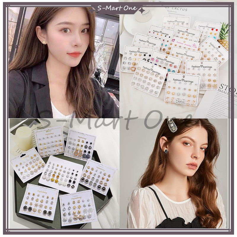Jual 12 Pasang Set Anting korea terbaru model /Anting Mutiara /Anting ...