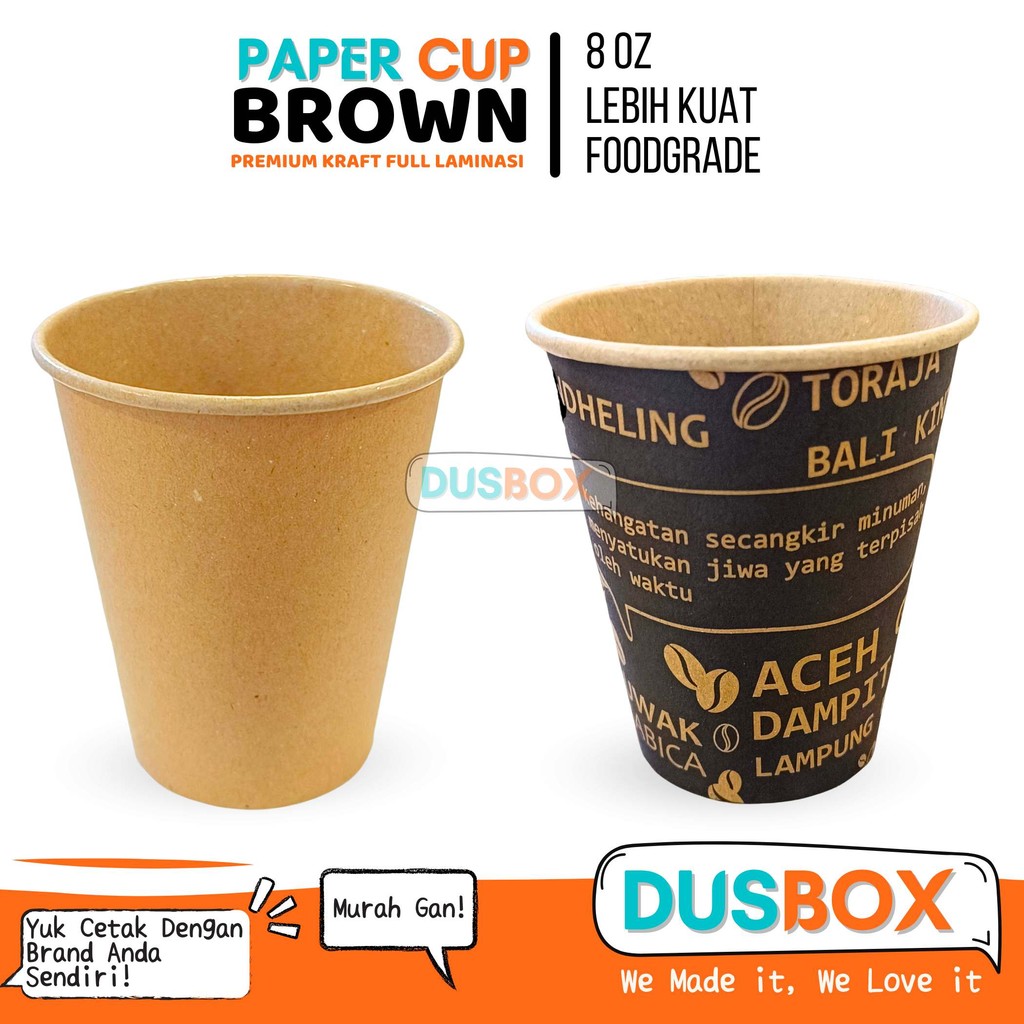 Jual Paper Cup 8 oz Brown Isi 50cs / Gelas Kertas / Gelas Kopi / Gelas Teh / Gelas Minum Tahan ...